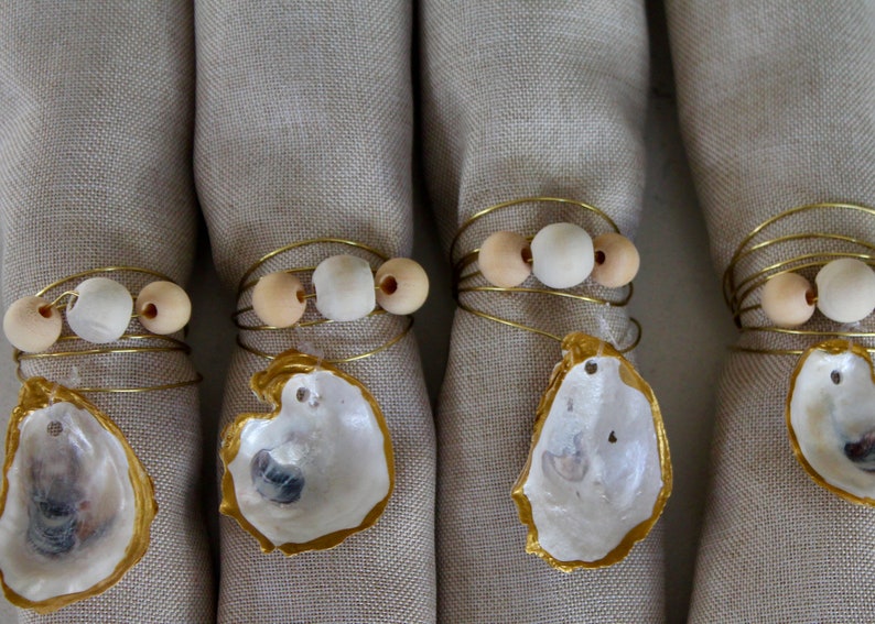 Oyster Shell Napkin Rings, Coastal Boho Chic Table Decor, Nautical ...