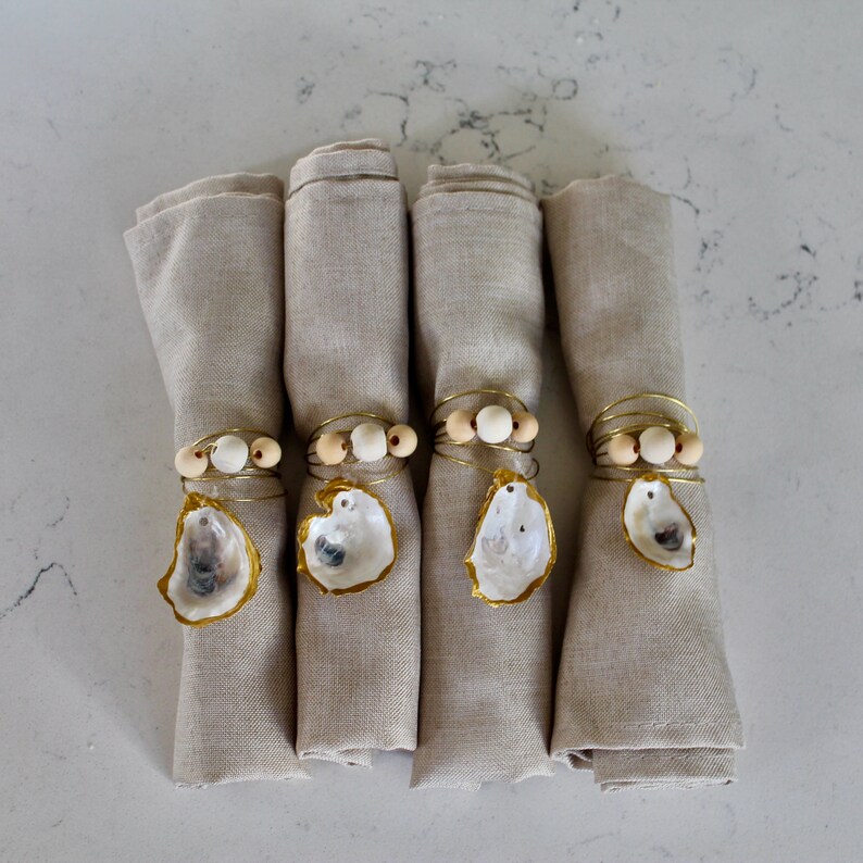 Oyster Shell Napkin Rings, Coastal Boho Chic Table Decor, Nautical ...