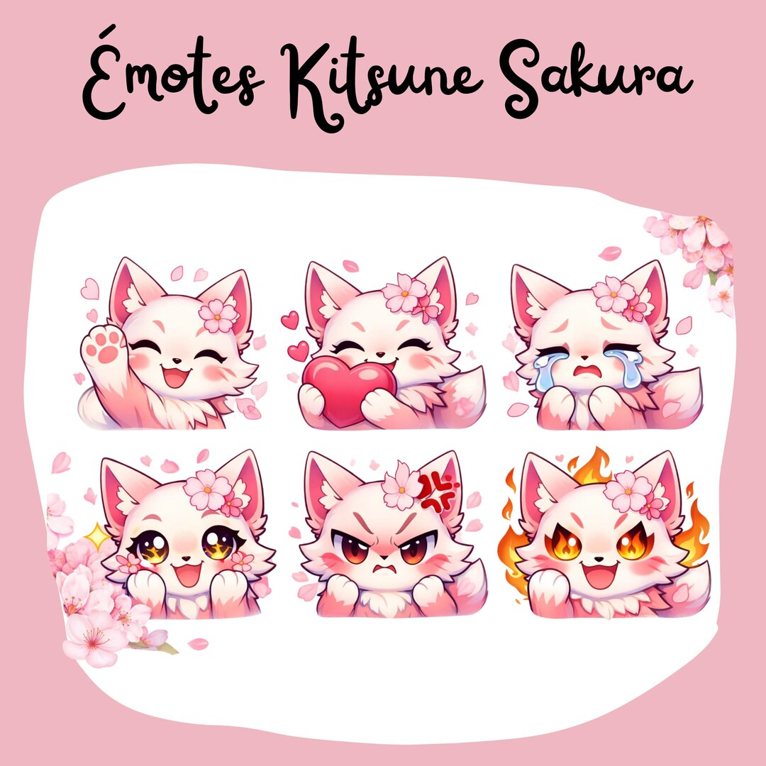 Kitsune Sakura Twitch Emotes Pack, Anime Chibi Pink Emotes – Streaming ...