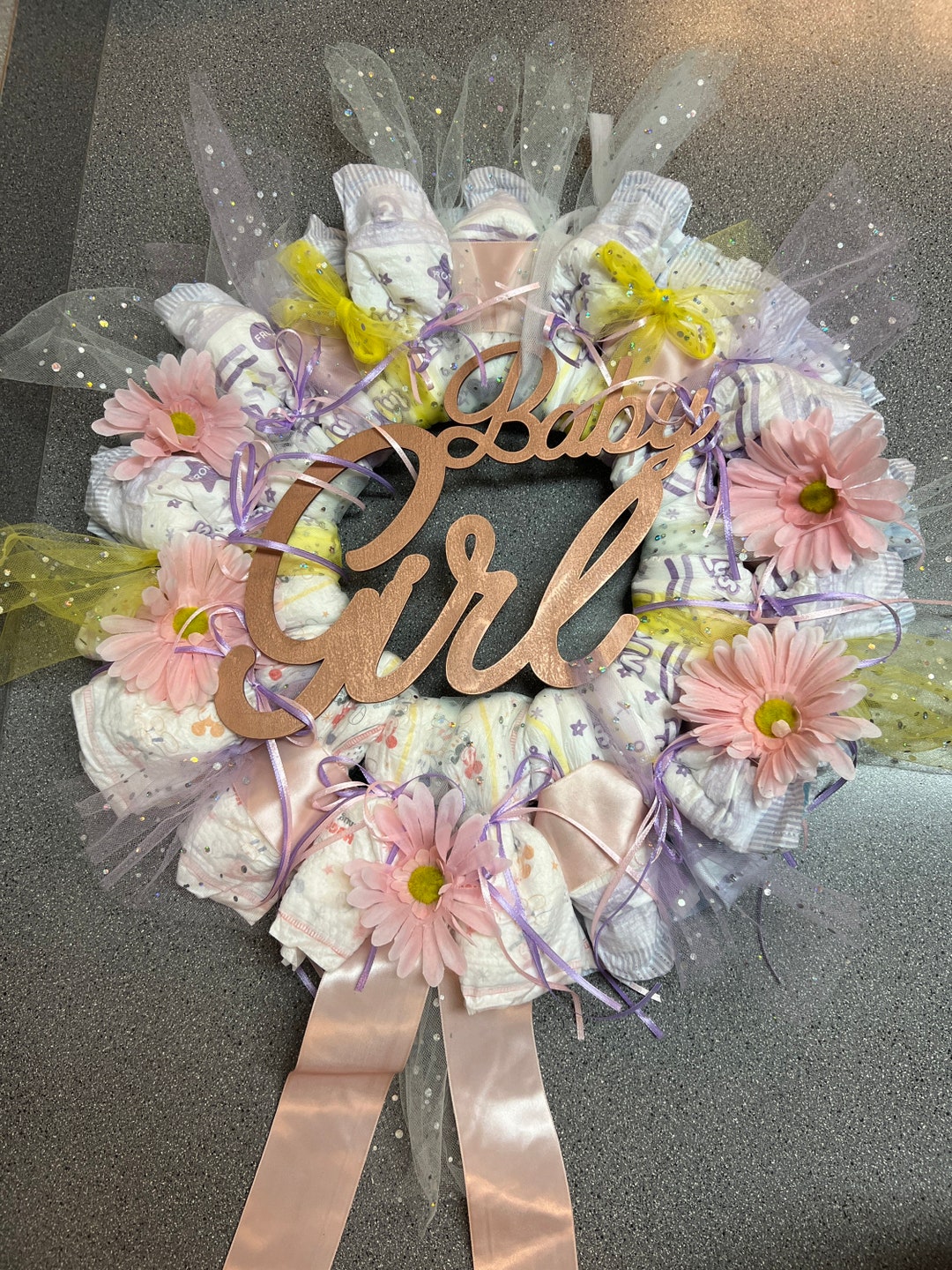 Diaper Wreath for Baby Shower | Baby Girl Diaper Wreath - Etsy