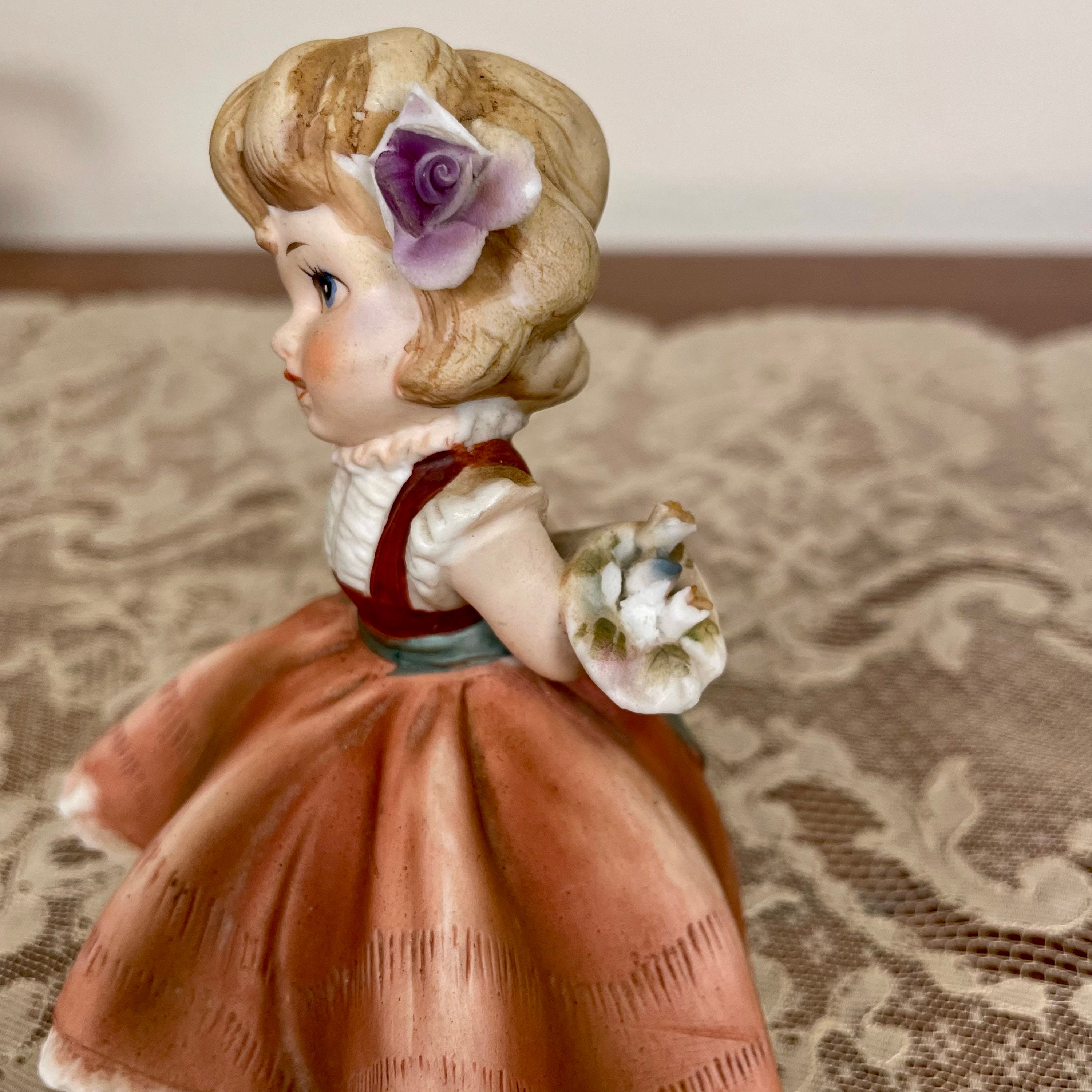 Vintage Lefton Figurine of Girl With Flowers - Etsy