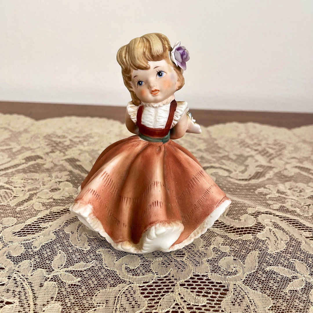 Vintage Lefton Figurine of Girl With Flowers - Etsy