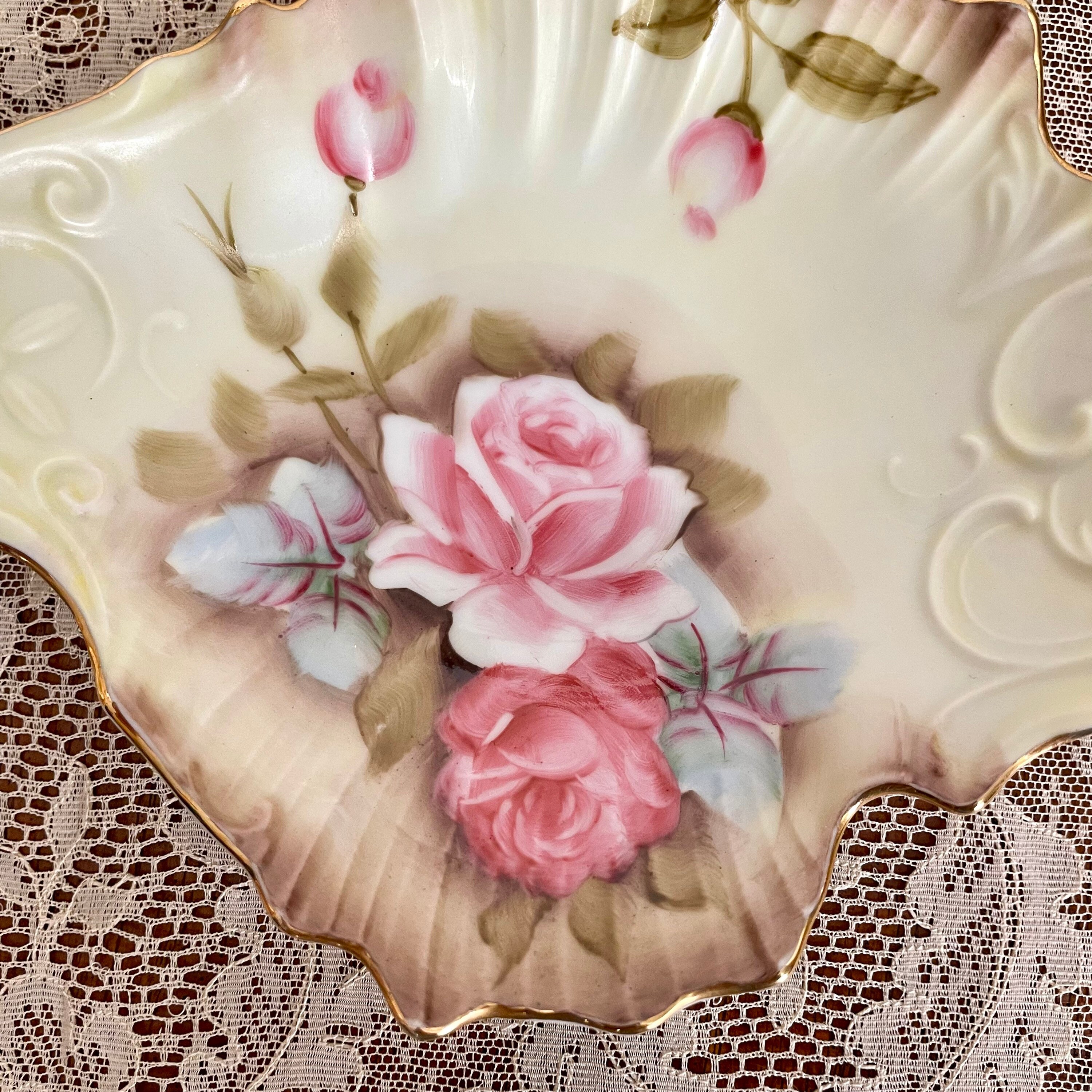 Vintage Porcelain Roses Trinket Dish - Etsy