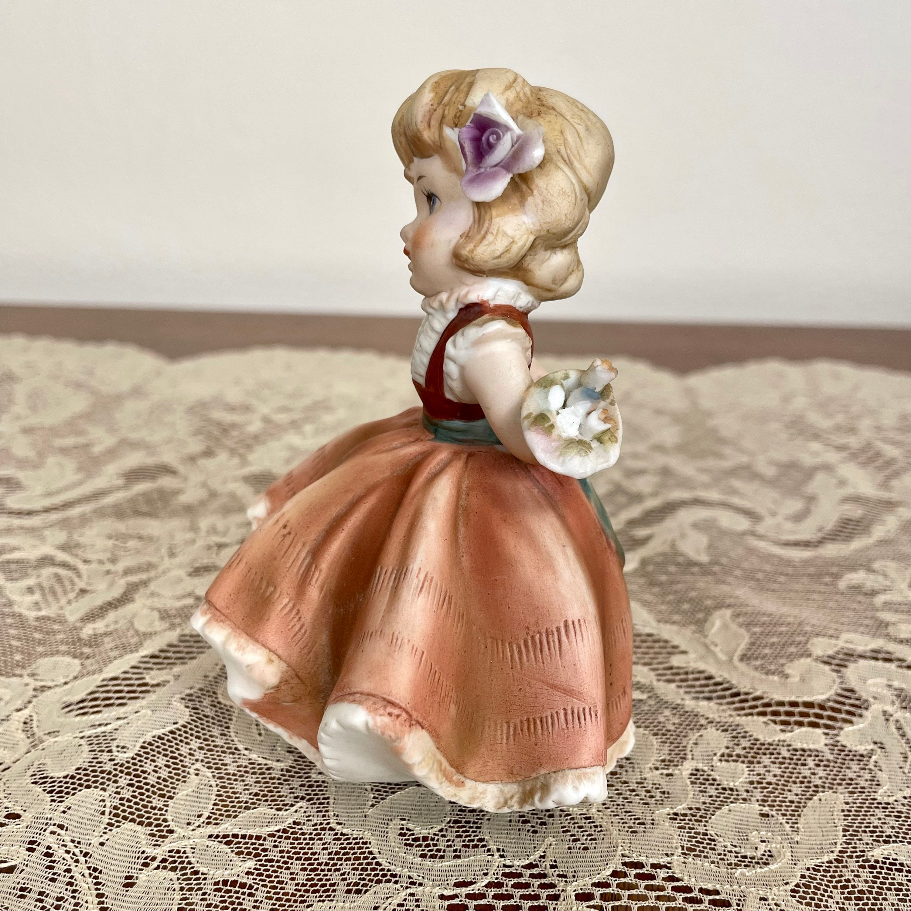 Vintage Lefton Figurine of Girl With Flowers - Etsy
