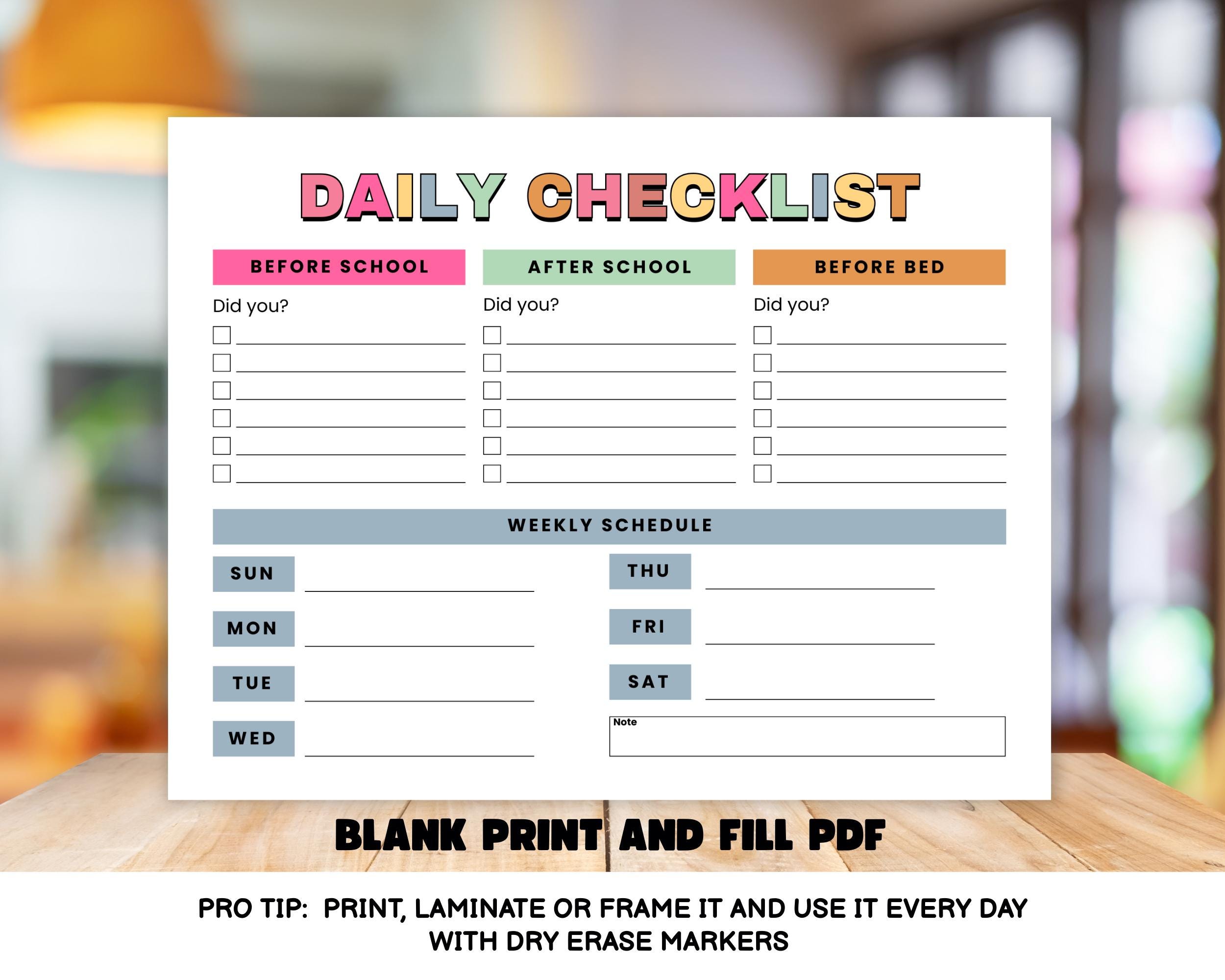 Editable Kids Daily Checklist Printable PDF, Morning and Evening ...
