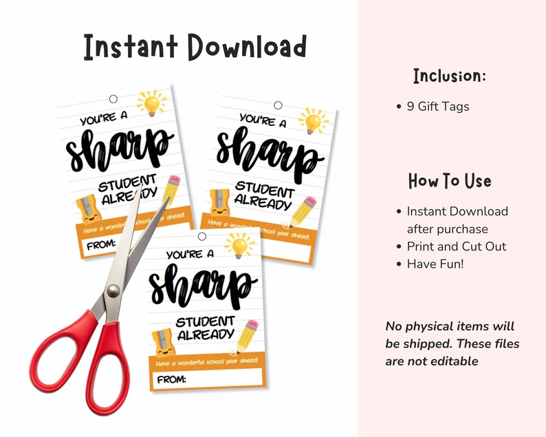 Pencil Sharpener Gift Tags From Teacher to Student, Back to School ...