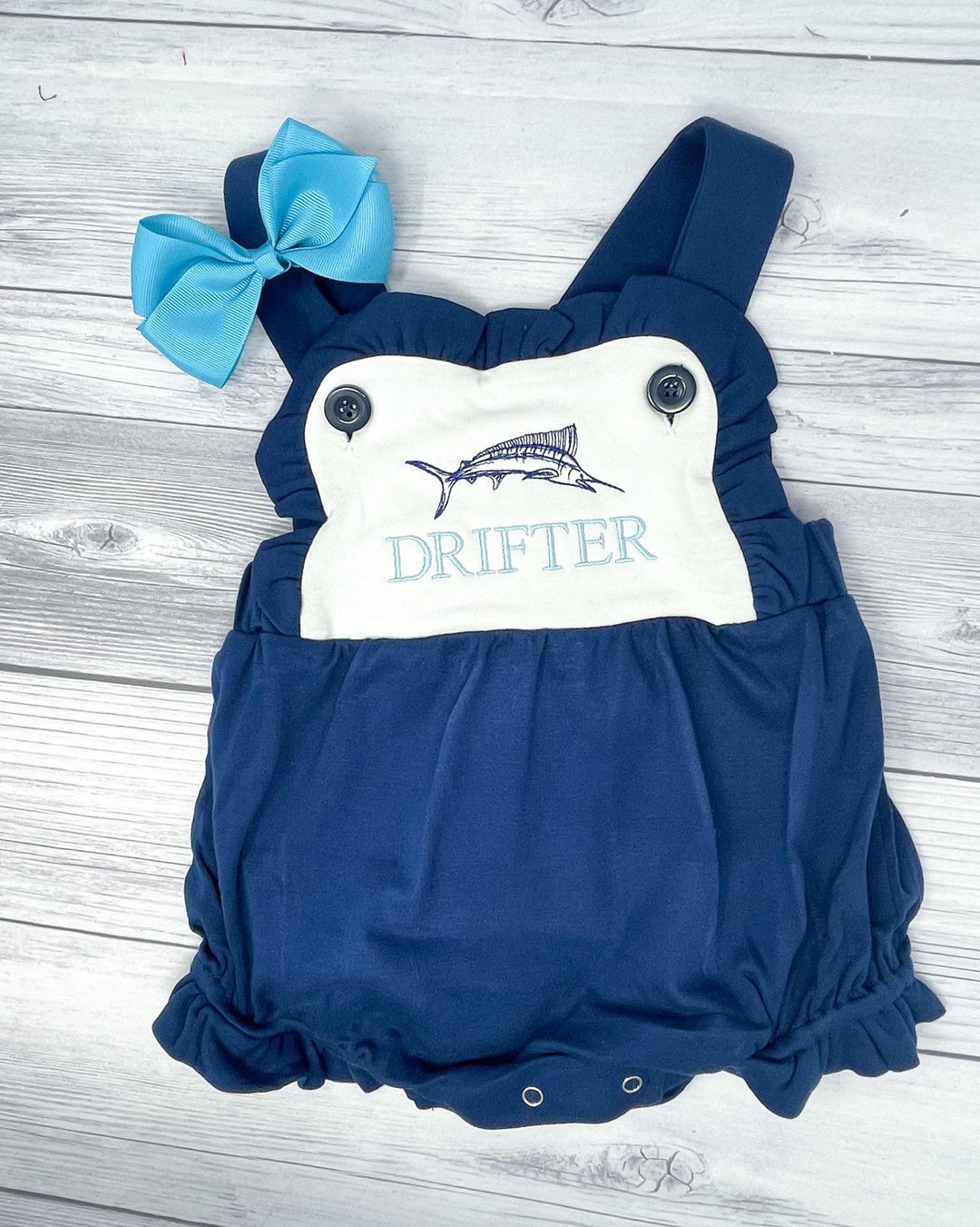 Girls Monogram Bubble Romper, Blue Marlin Summer Bubble Romper, Girls ...