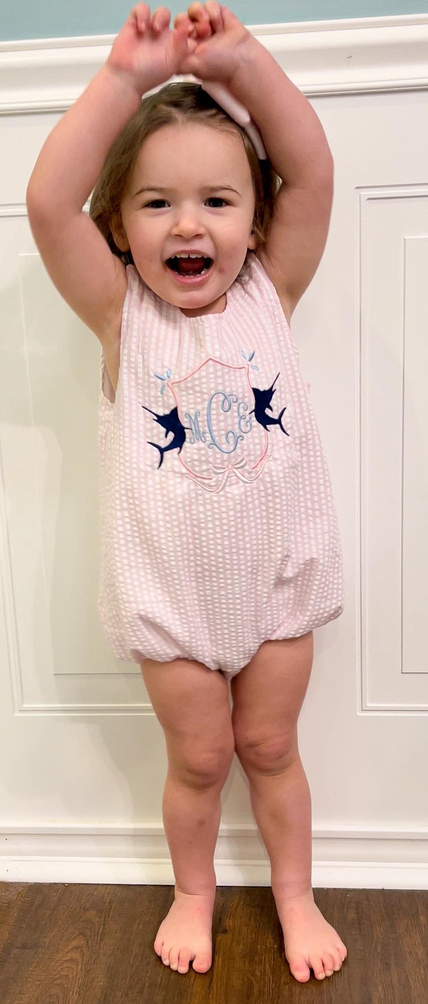 Girls Monogram Bubble Romper, Blue Marlin Summer Bubble Romper ...