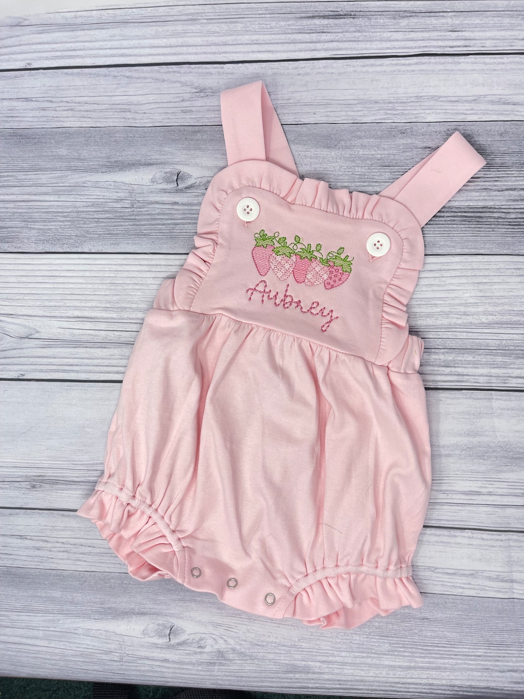 Monogram Romper Girl, Strawberry Summer Bubble Romper, Embroidered ...