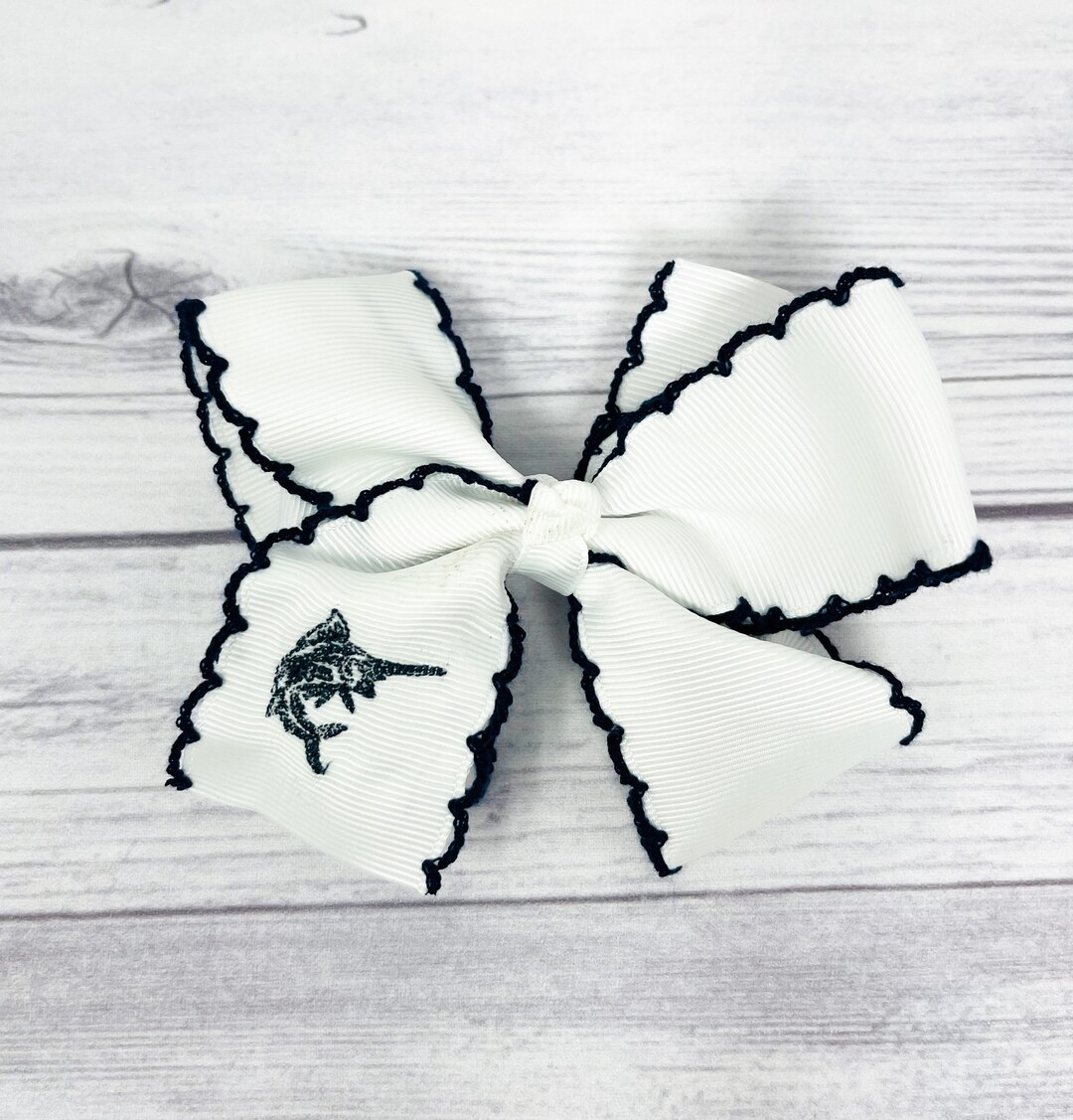 Monogrammed Girls Bow, Blue Marlin Bow, Embroidered Girls Bow, Wee Ones ...