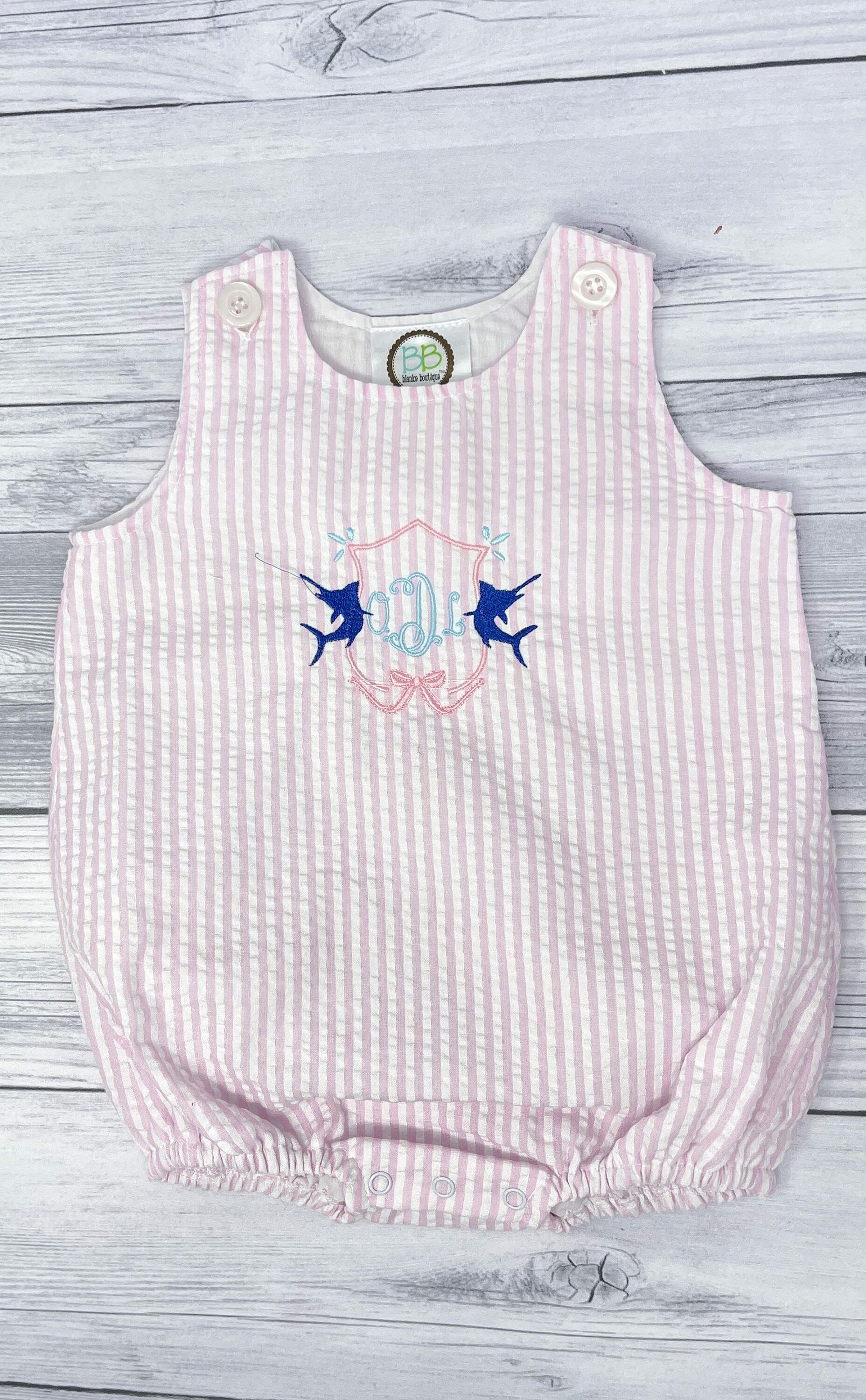 Girls Monogram Bubble Romper, Blue Marlin Summer Bubble Romper ...