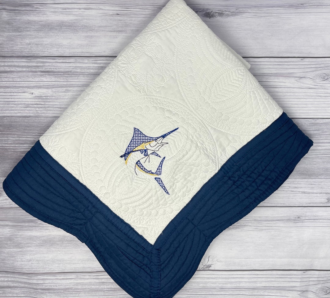 Fishing Baby Blanket, Fish Nursery Decor, Blue Marlin Baby Blanket ...