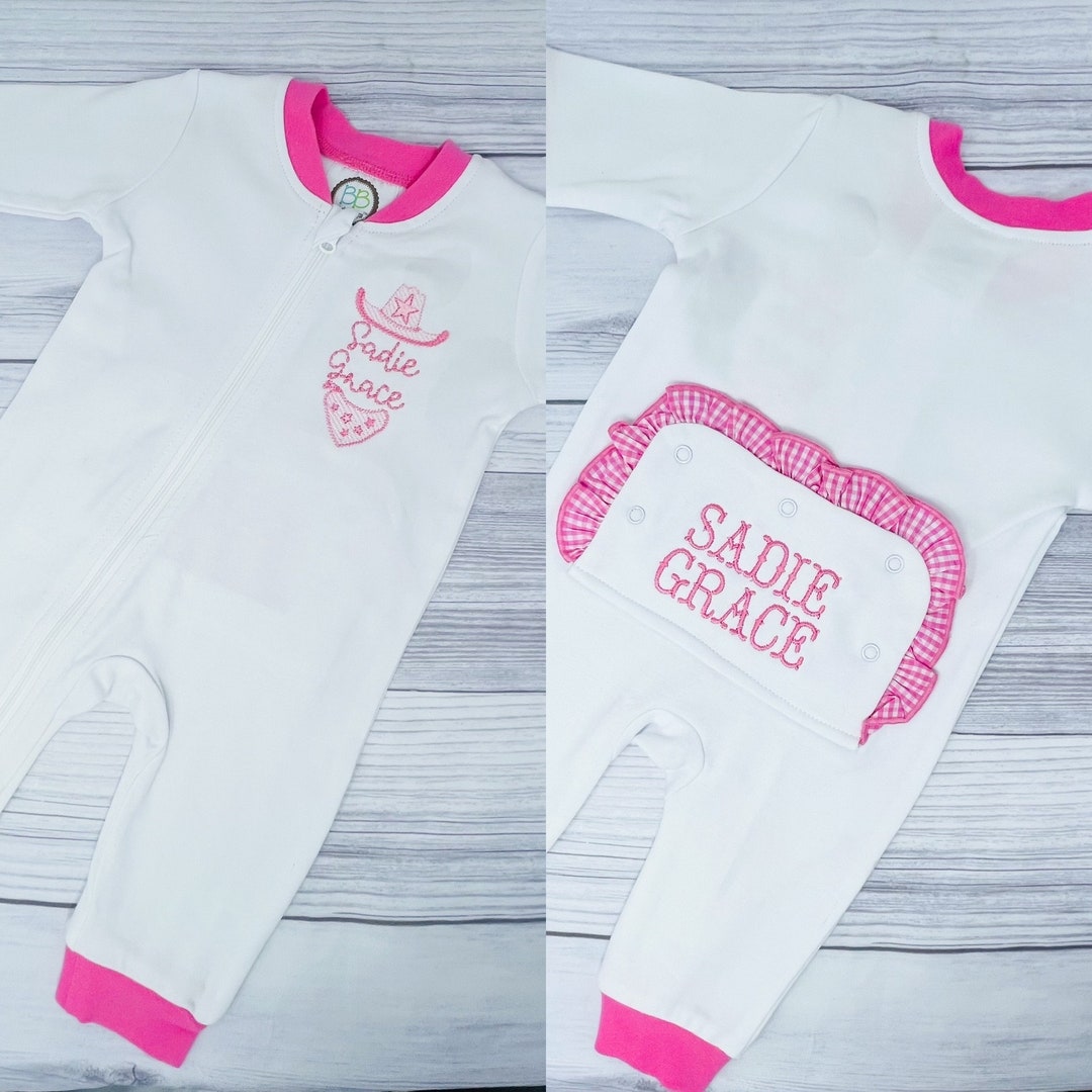 Girls Monogram Cowboy Romper, Cowboy Summer Bubble Romper, Embroidered ...