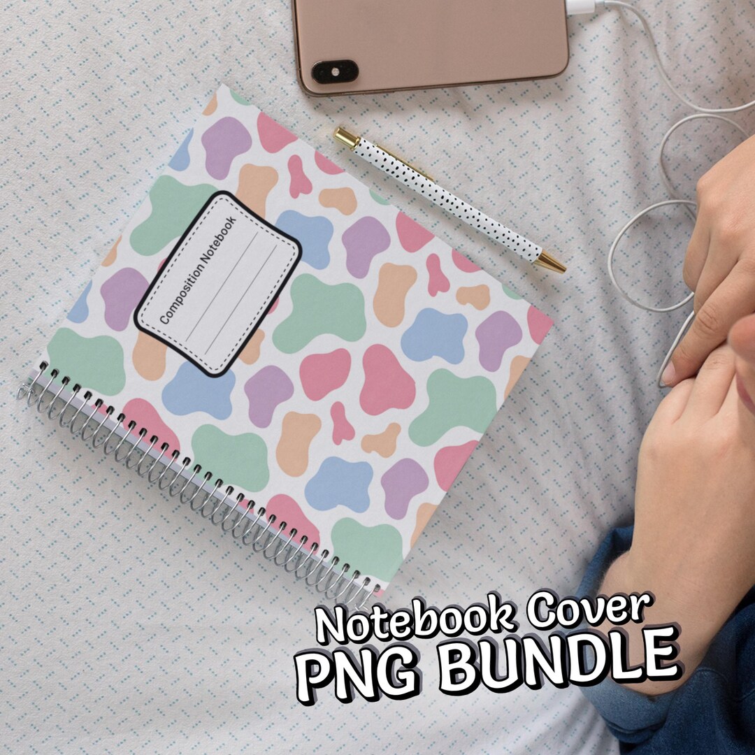 Cow Print Notebook Cover PNG Bundle – Front & Back Composition Covers ...