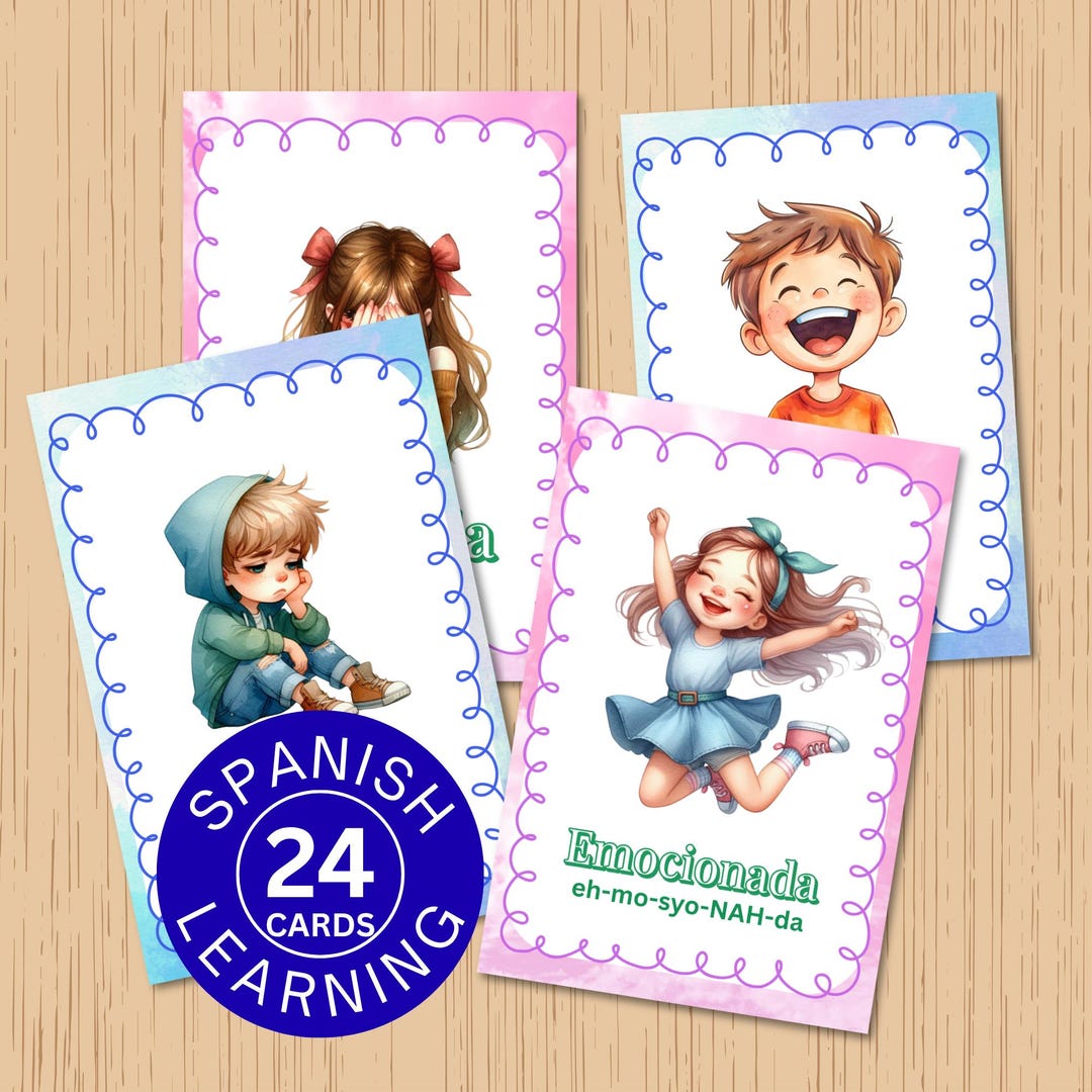 Spanish Emotions Flashcards – 24 Cards | Boy & Girl Versions ...