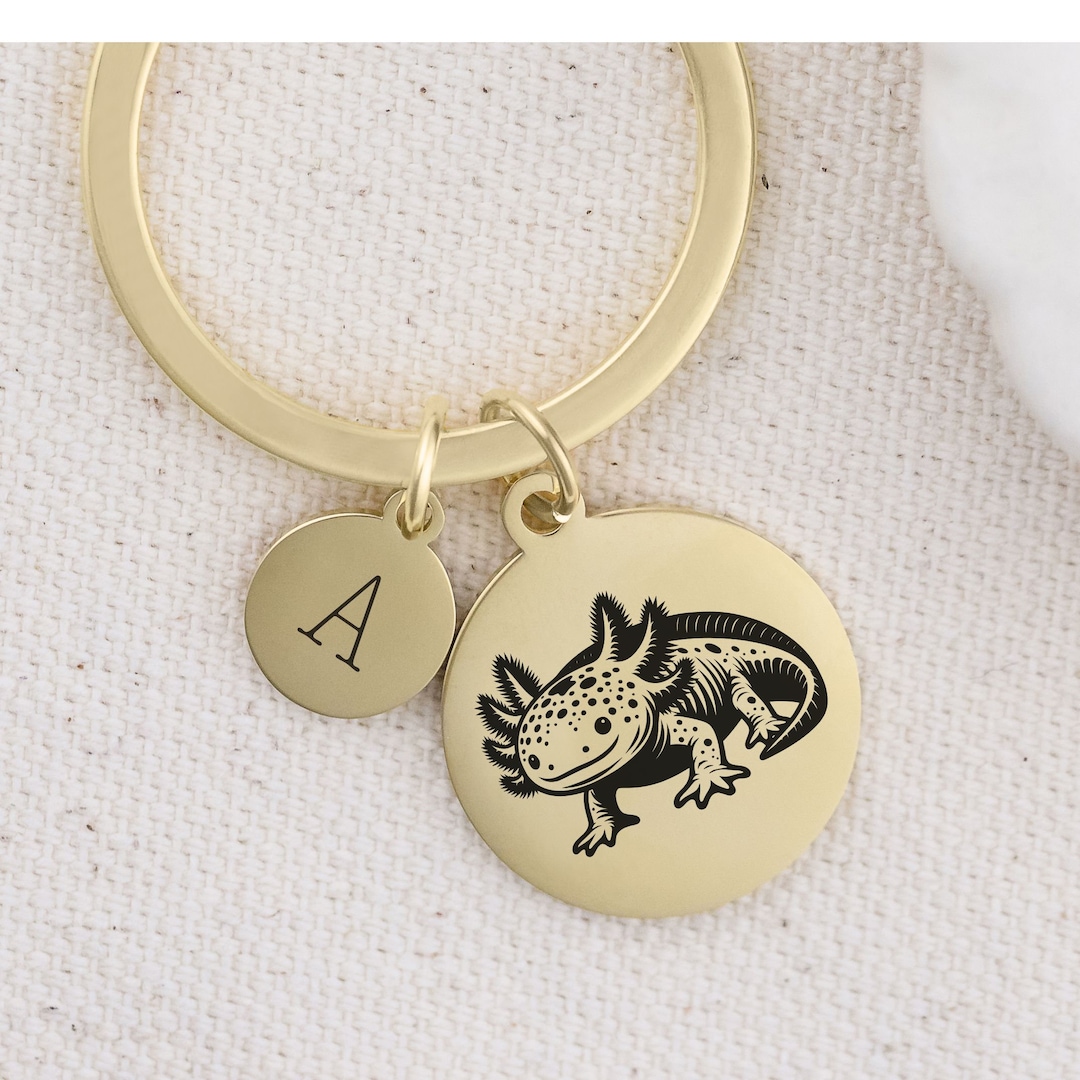 Axolotl Keychain, Amphibian Key Ring, Animal Lover Gift With Initial ...