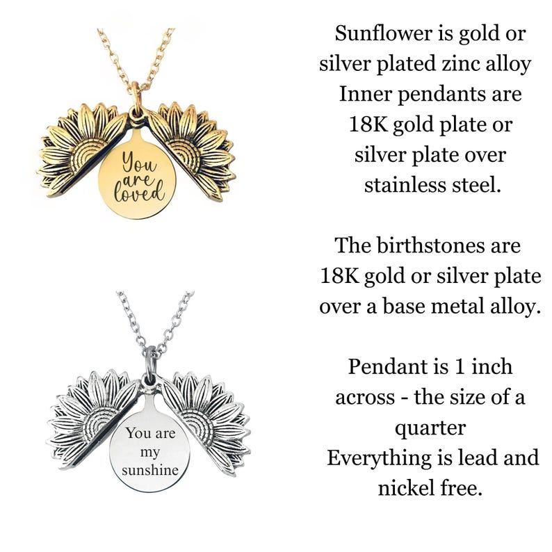 Hidden Message Necklace, Sunflower Personalized Secret Message Jewelry ...