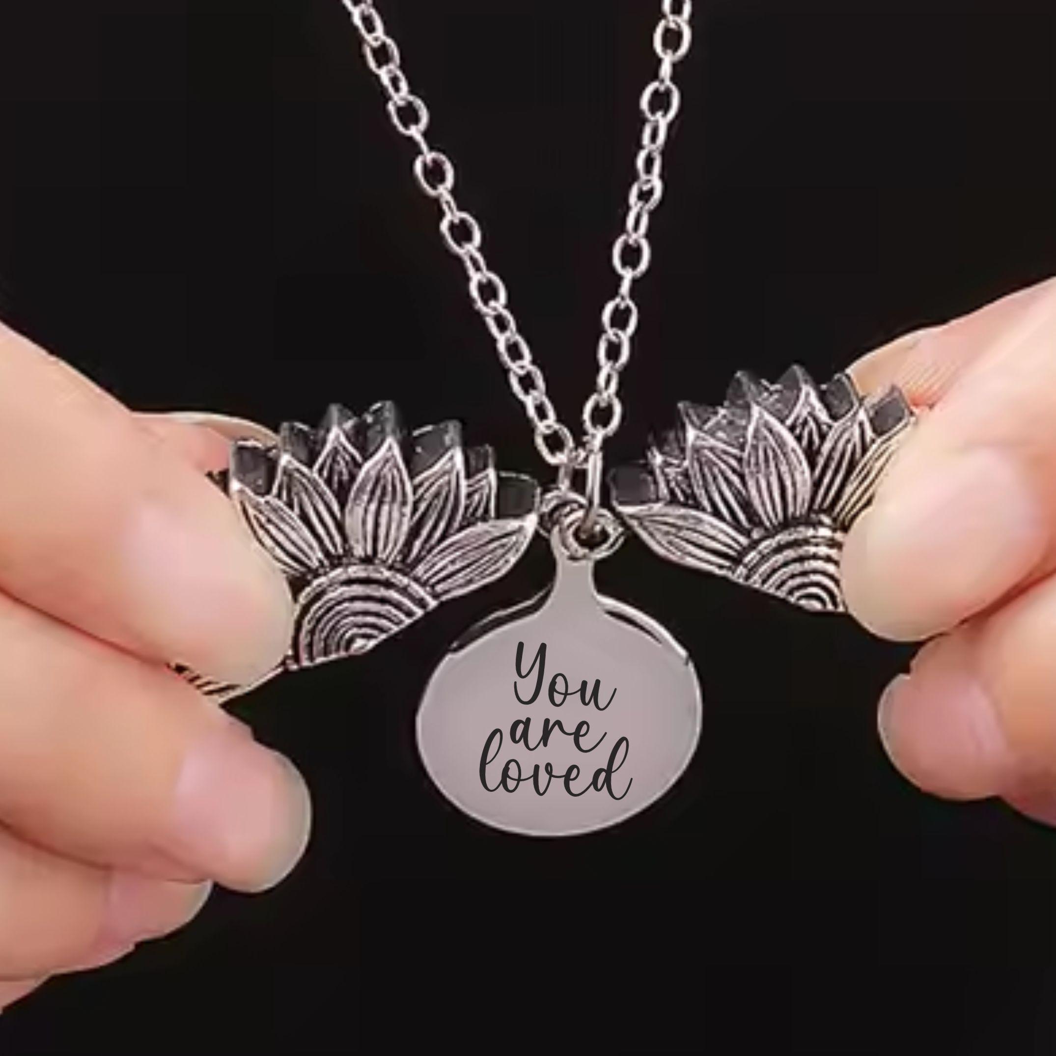 Hidden Message Necklace, Sunflower Personalized Secret Message Jewelry ...