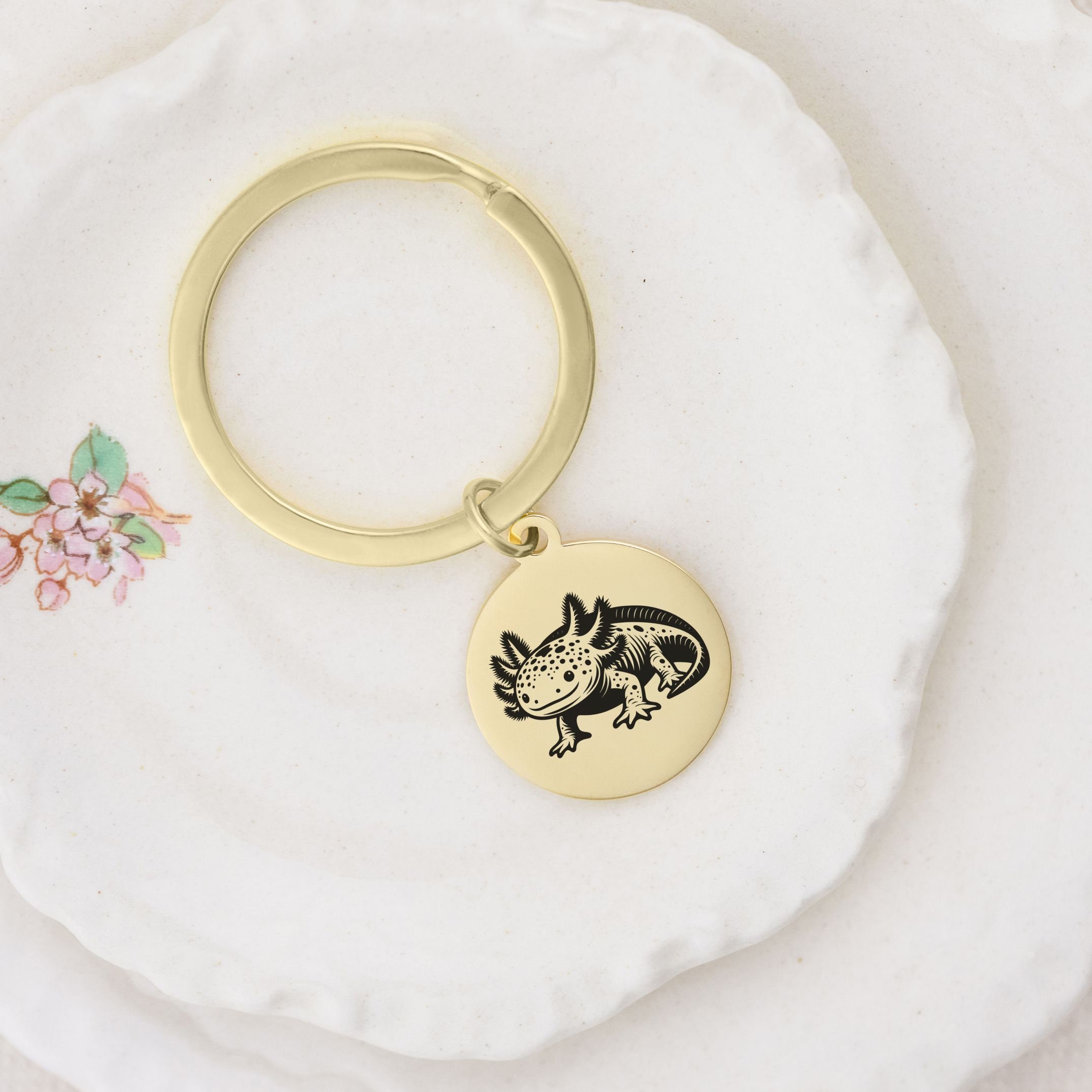 Axolotl Keychain, Amphibian Key Ring, Animal Lover Gift With Initial ...