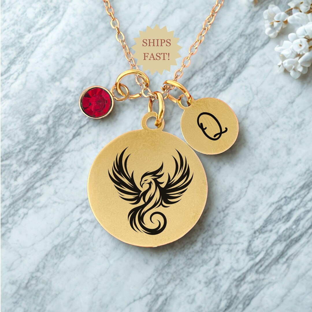 Phoenix Necklace Personalizable With Birthstone and Initial, Handmade ...