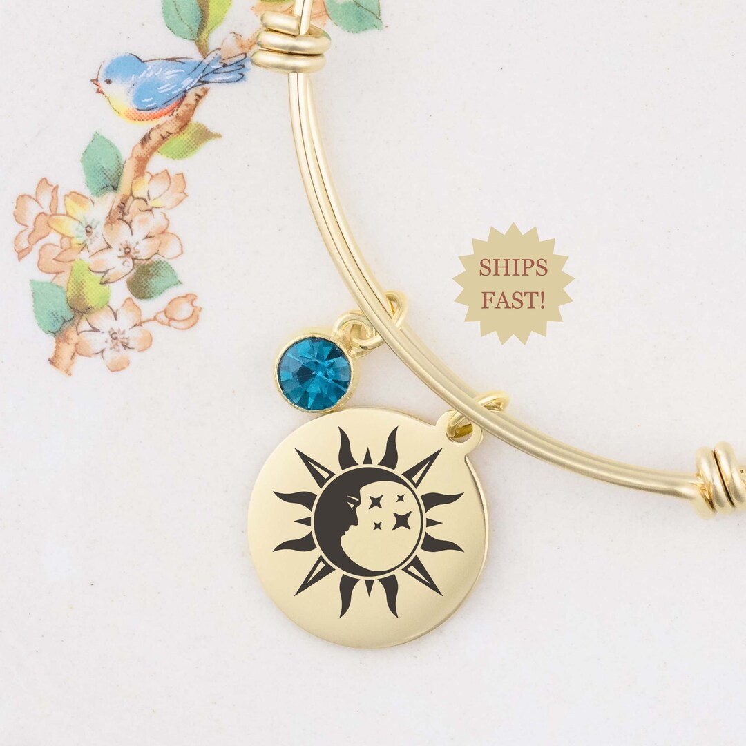 Sun and Moon Charm Bracelet, Celestial Jewelry, Bestie Gift, Gold or ...