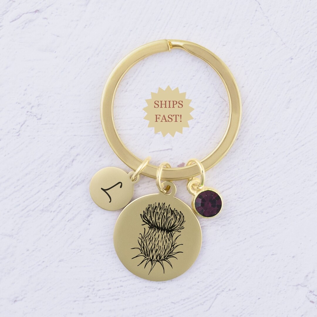 Scottish Thistle Keychain, Gold or Silver Plate, Thistle Gifts, Custom ...