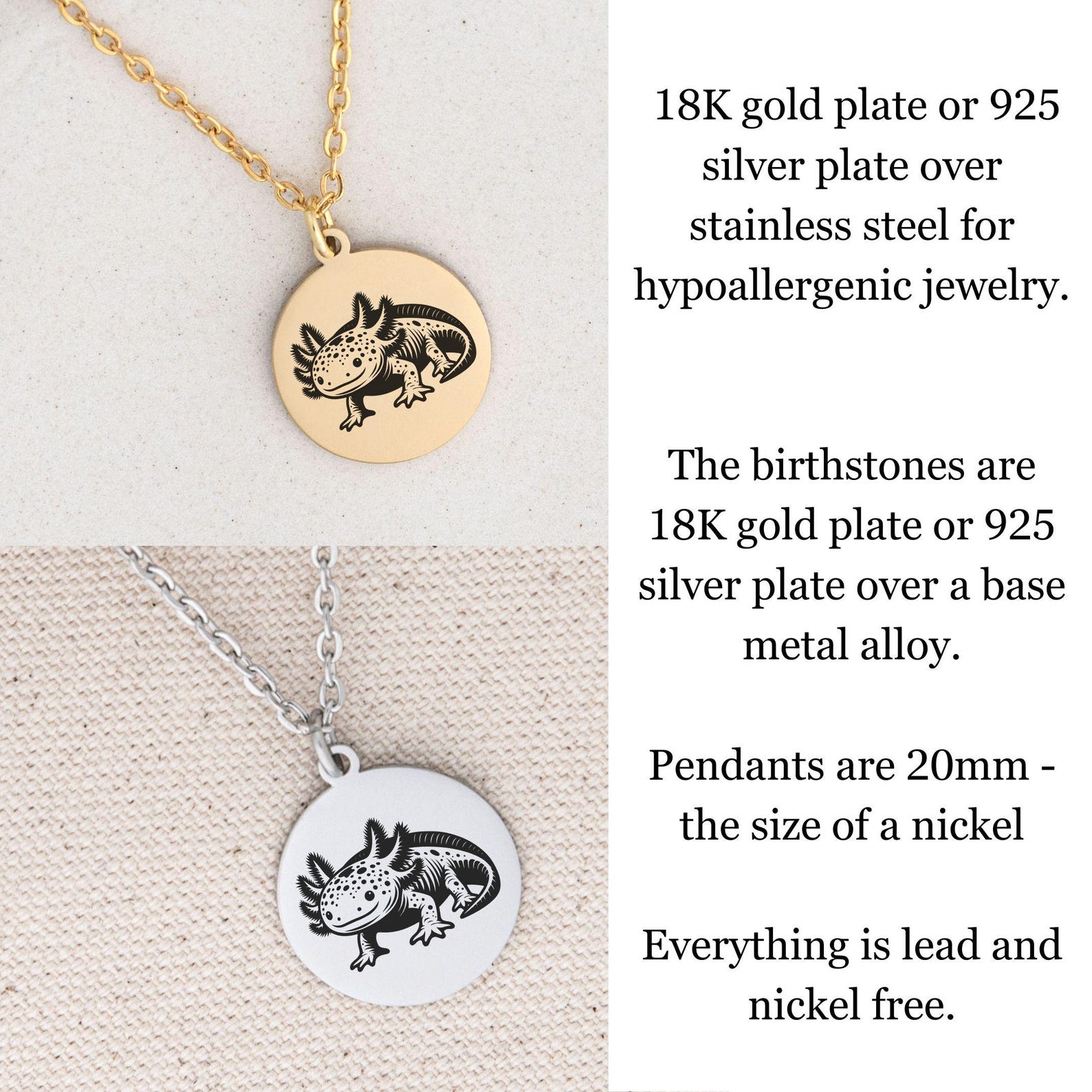 Axolotl Necklace Gift for Axolotl Salamander Lover, Gold or Silver With ...