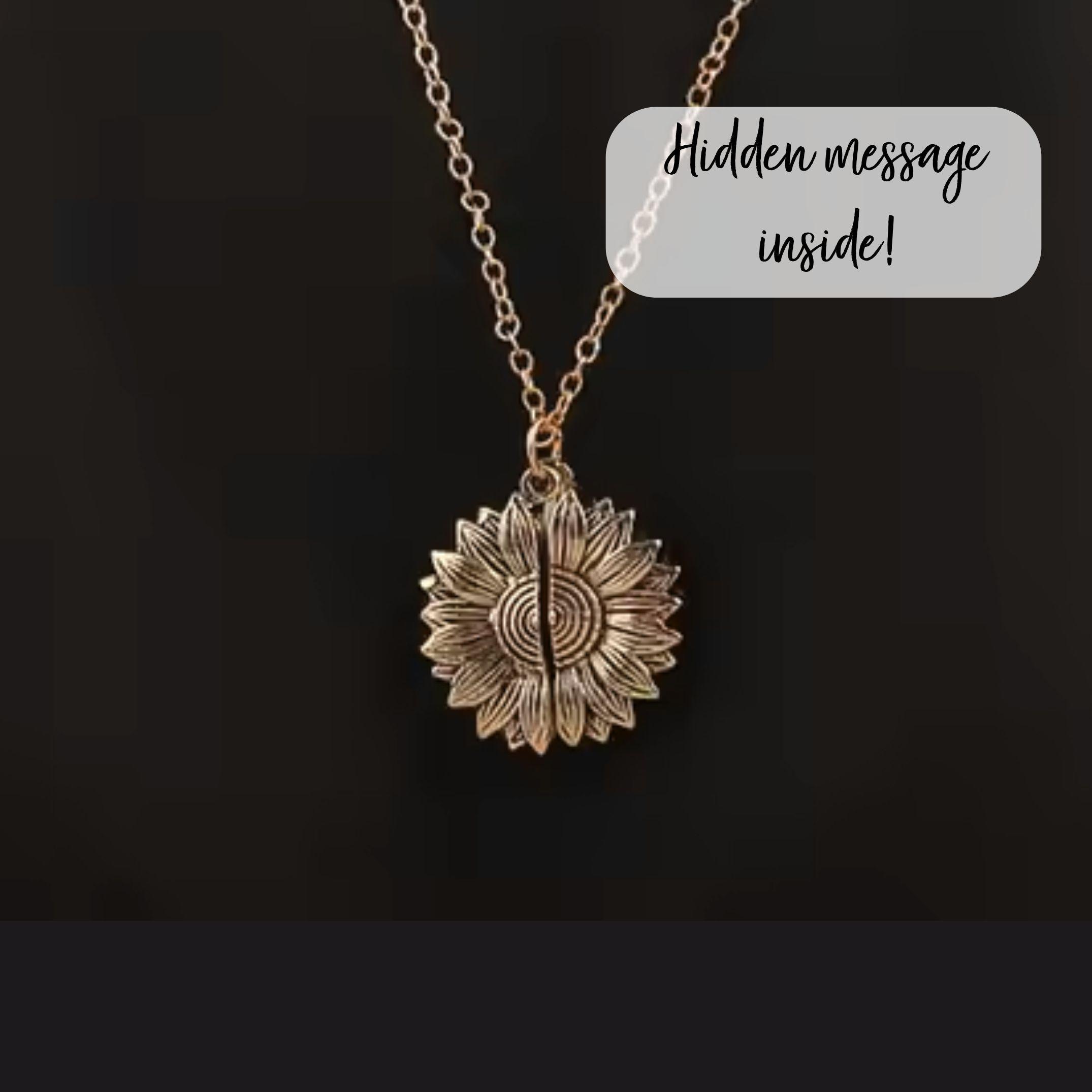 Hidden Message Necklace, Sunflower Personalized Secret Message Jewelry ...