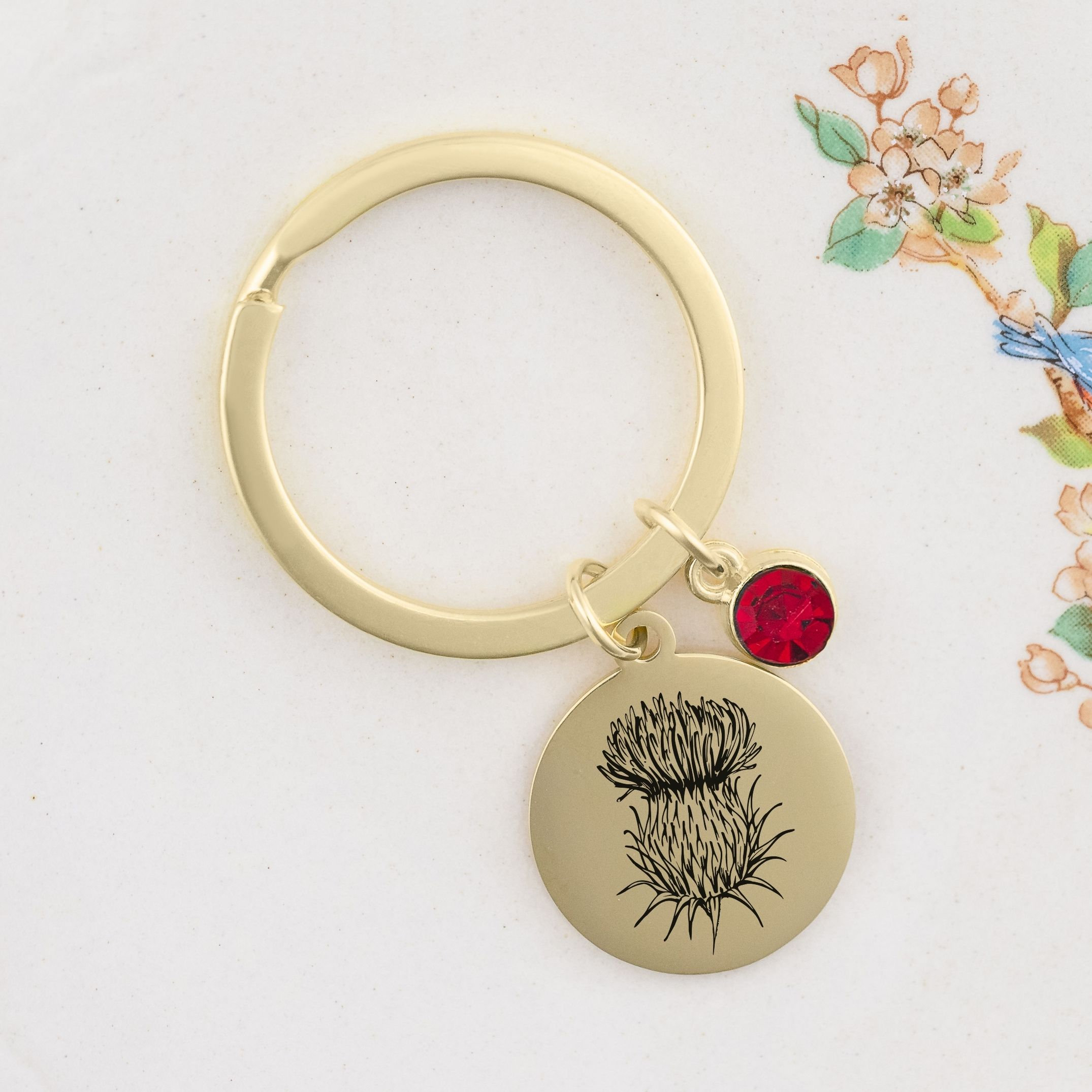 Scottish Thistle Keychain With Optional Birthstone or Initial Coin - Etsy