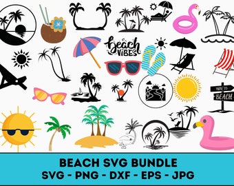 Beach Svg Bundle, Beach Clipart Svg Bundle, Summer Svg, Palm Tree Svg ...