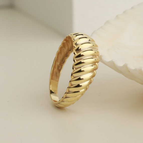 14k Solid Gold Croissant Ring Rope Ring Auger Ring | Etsy