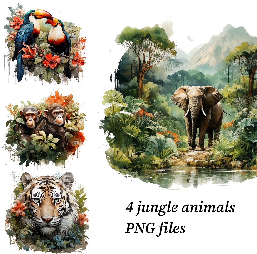 Jungle Toucan Tiger PNG DTG Printing Instant Download T-shirt ...