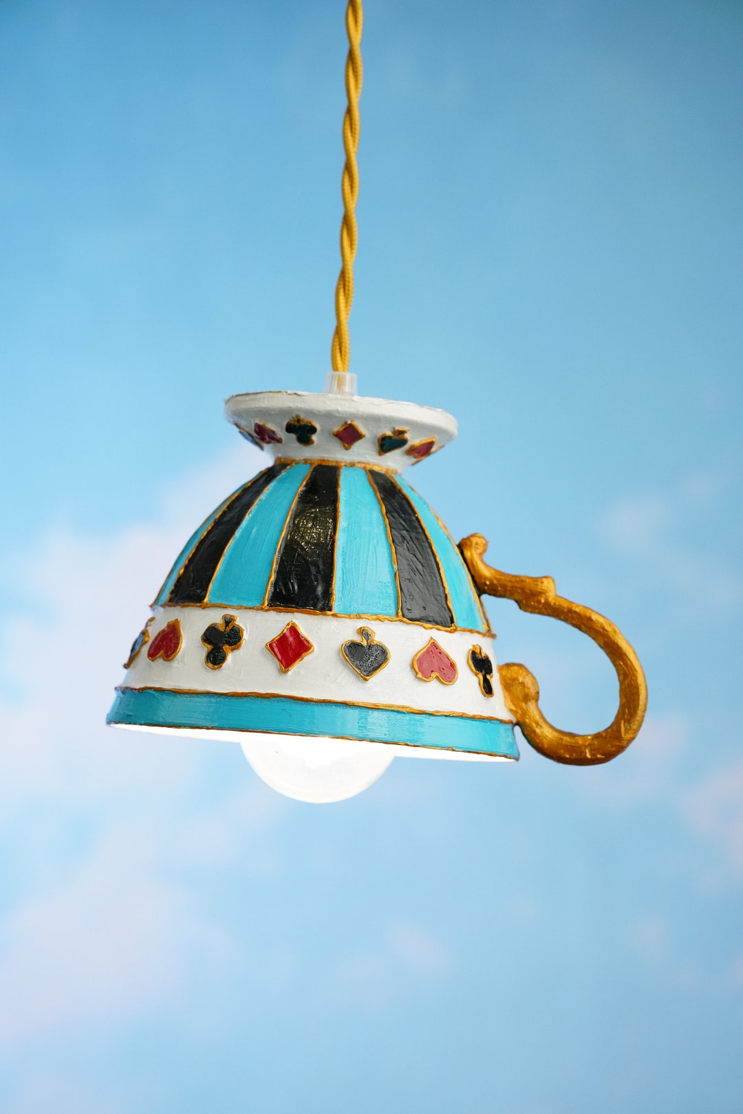 Mad Tea Party Teacup Pendant Chandelier Whimsical White Rabbit Kitchen ...