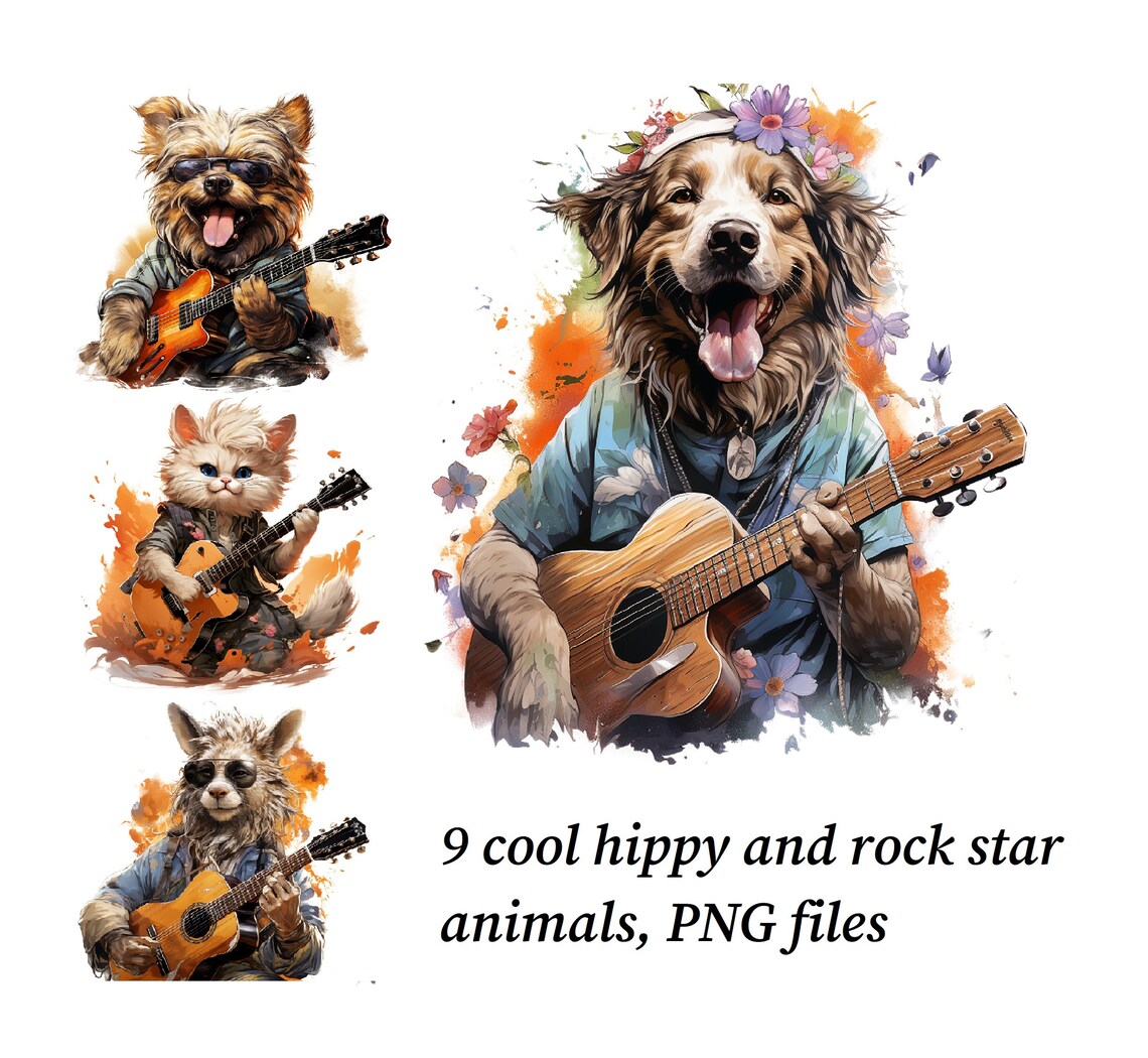 Funny Rockstar Cat, Dog, Lama, Goat, PNG Sublimation Design, Funny Rock ...
