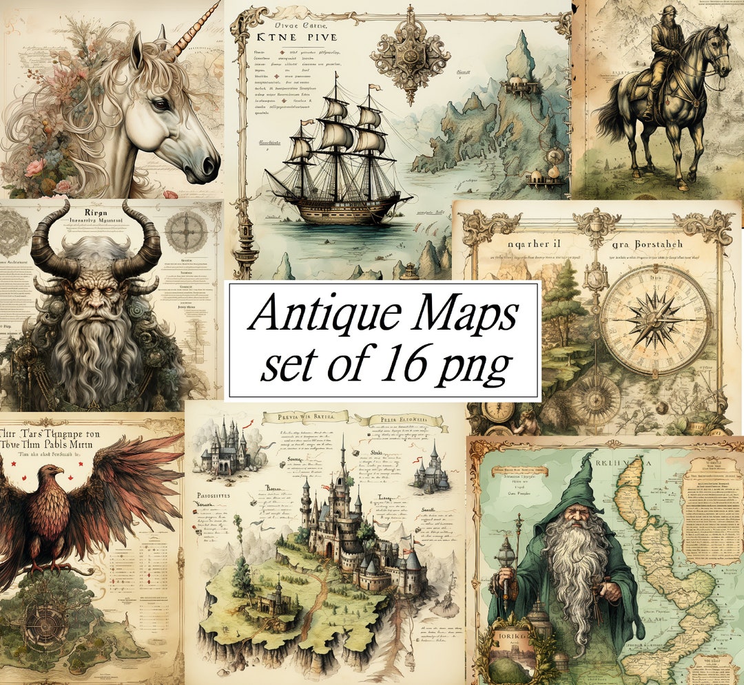 Antique Map Set Fantasy Clipart, Magic Creatures, Middle Earth ...