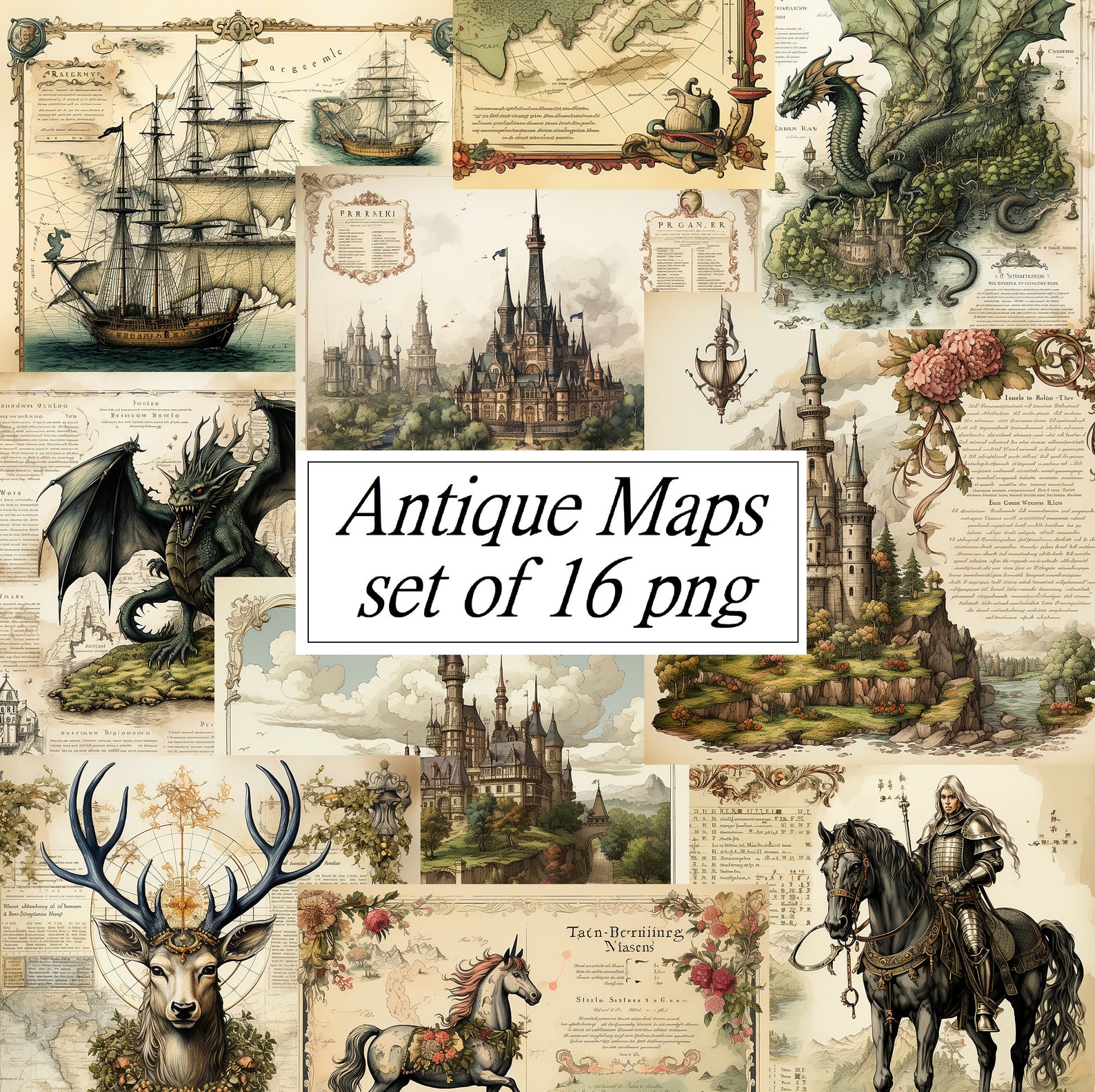 Antique Map Set Fantsy Clipart Middle Earth Art Watercolor - Etsy