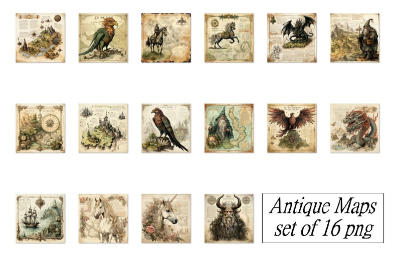 Antique Map Set Fantasy Clipart, Magic Creatures, Middle Earth ...