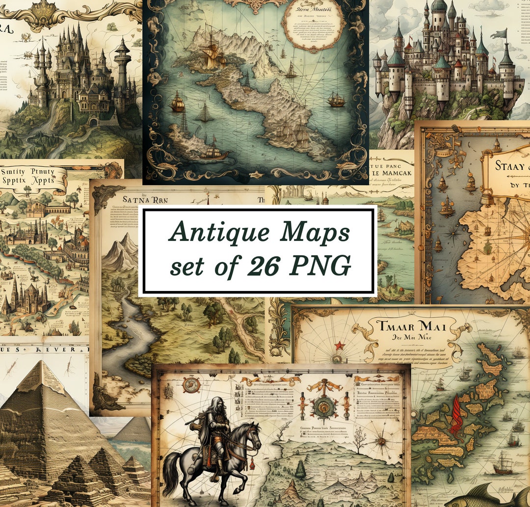 26 Antique Map Set Fantsy Clipart, Middle Earth Art Watercolor Digital ...