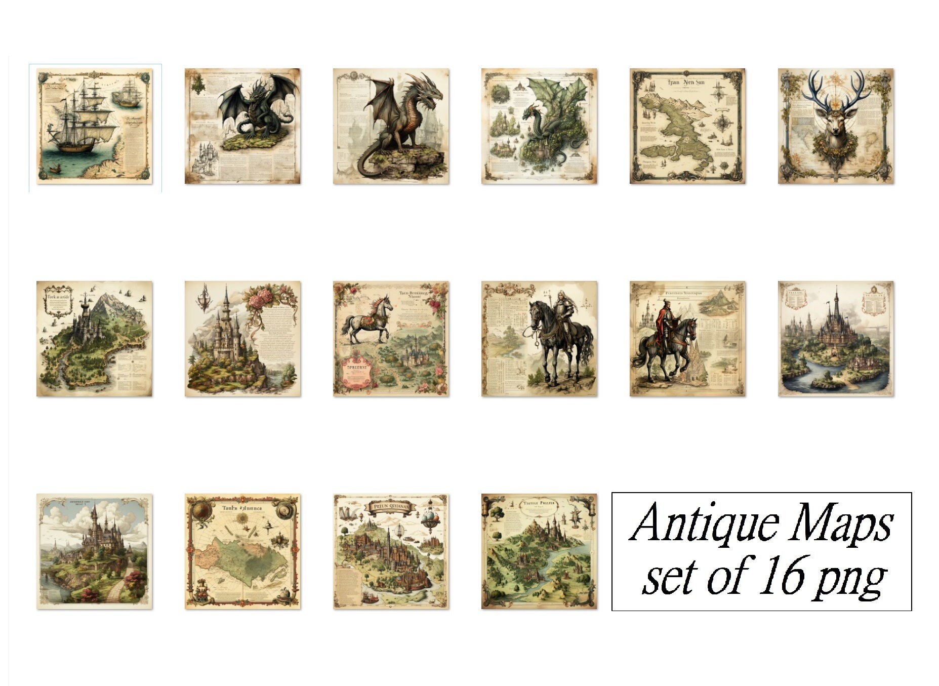 Antique Map Set Fantsy Clipart Middle Earth Art Watercolor - Etsy