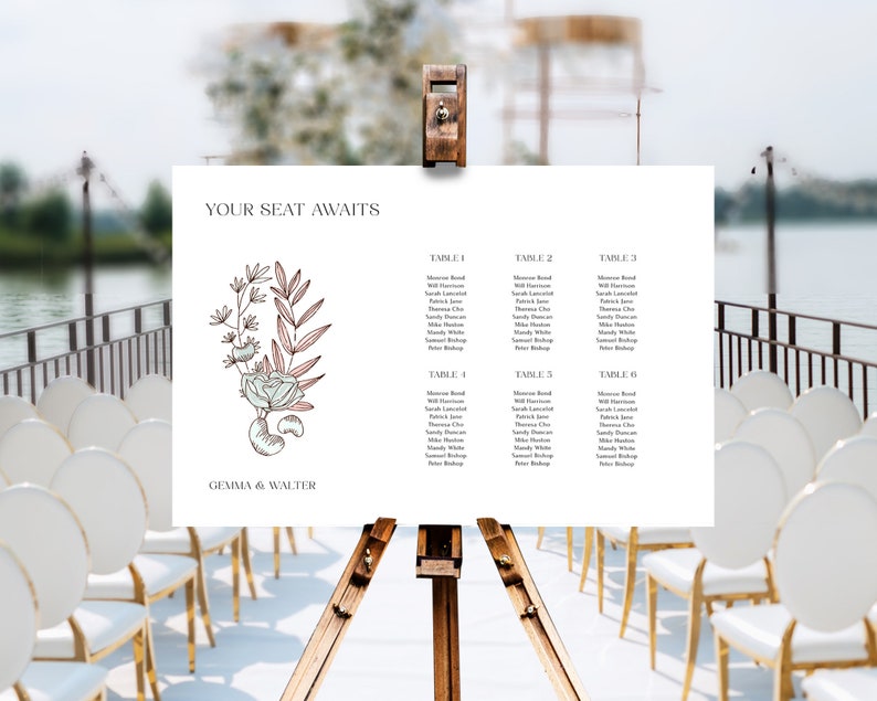 Floral Wedding Seating Chart Template Delicate Greenery - Etsy