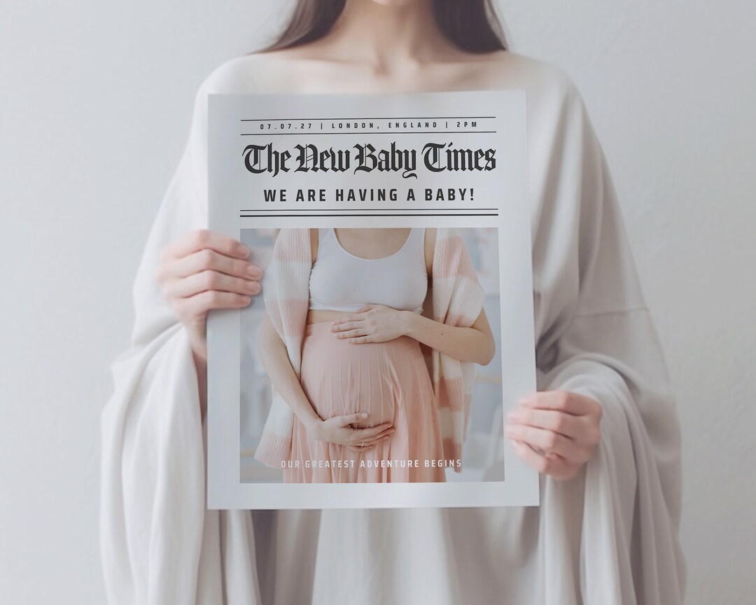 Pregnancy Announcement Newspaper, Gender Reveal Party, Editable Canva ...