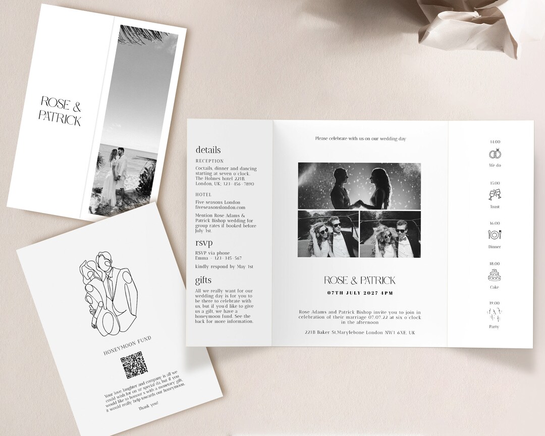 Gatefold Wedding Invitation Template With Photo, Modern Wedding ...