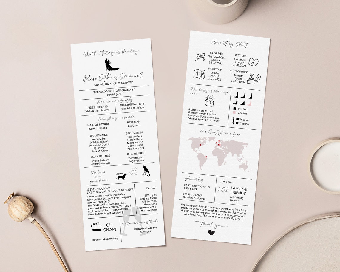 Wedding Program & Infographic Template Modern Wedding - Etsy
