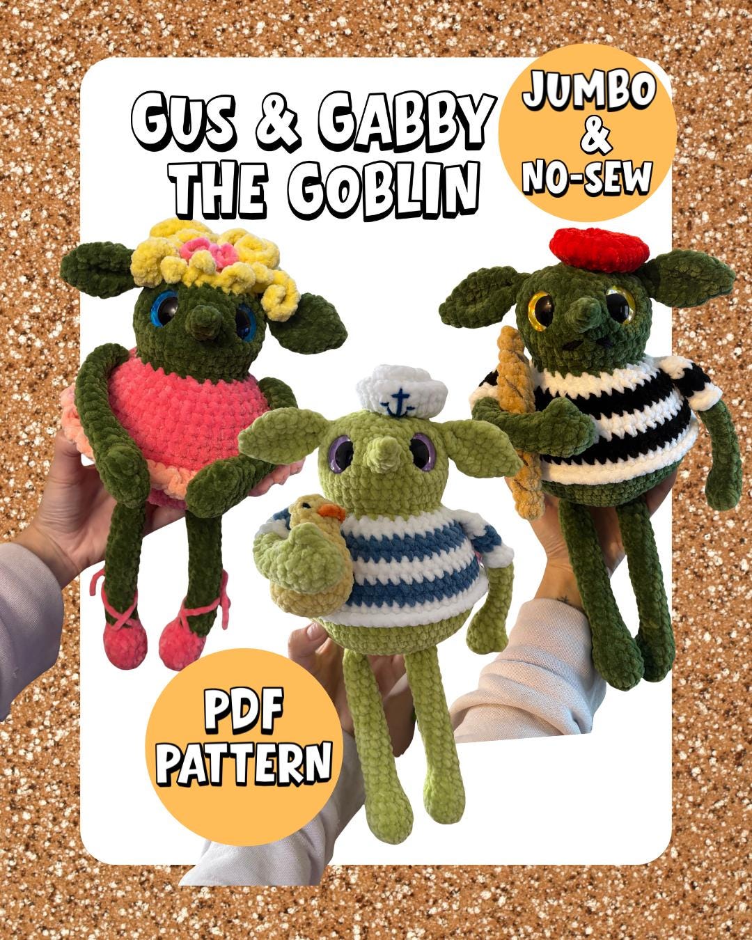 Gus & Gabby the Goblin CROCHET PATTERN BUNDLE (no-sew Body), Crochet ...