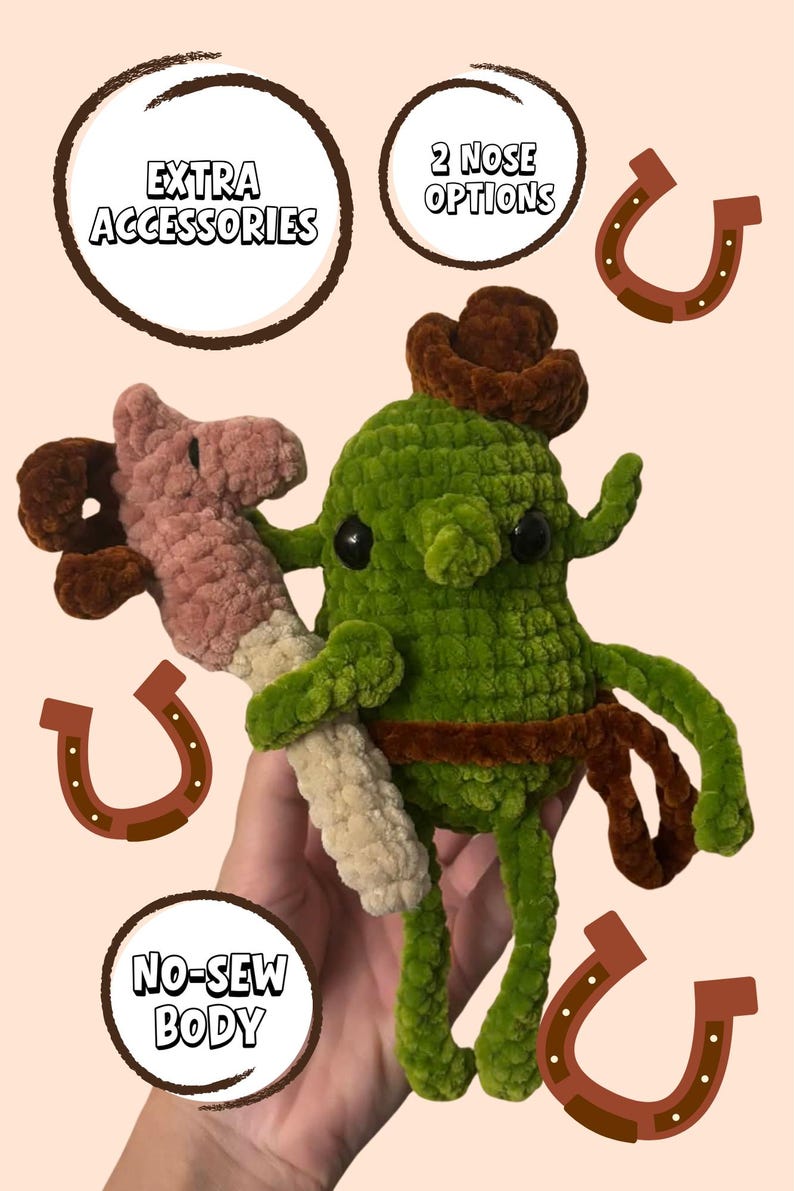 Gus the Cowboy Goblin CROCHET PATTERN (no-sew Body), Crochet Plushie ...