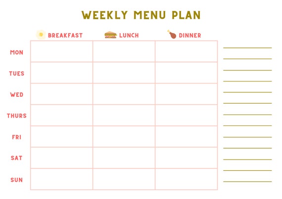 Cute Weekly Menu Template