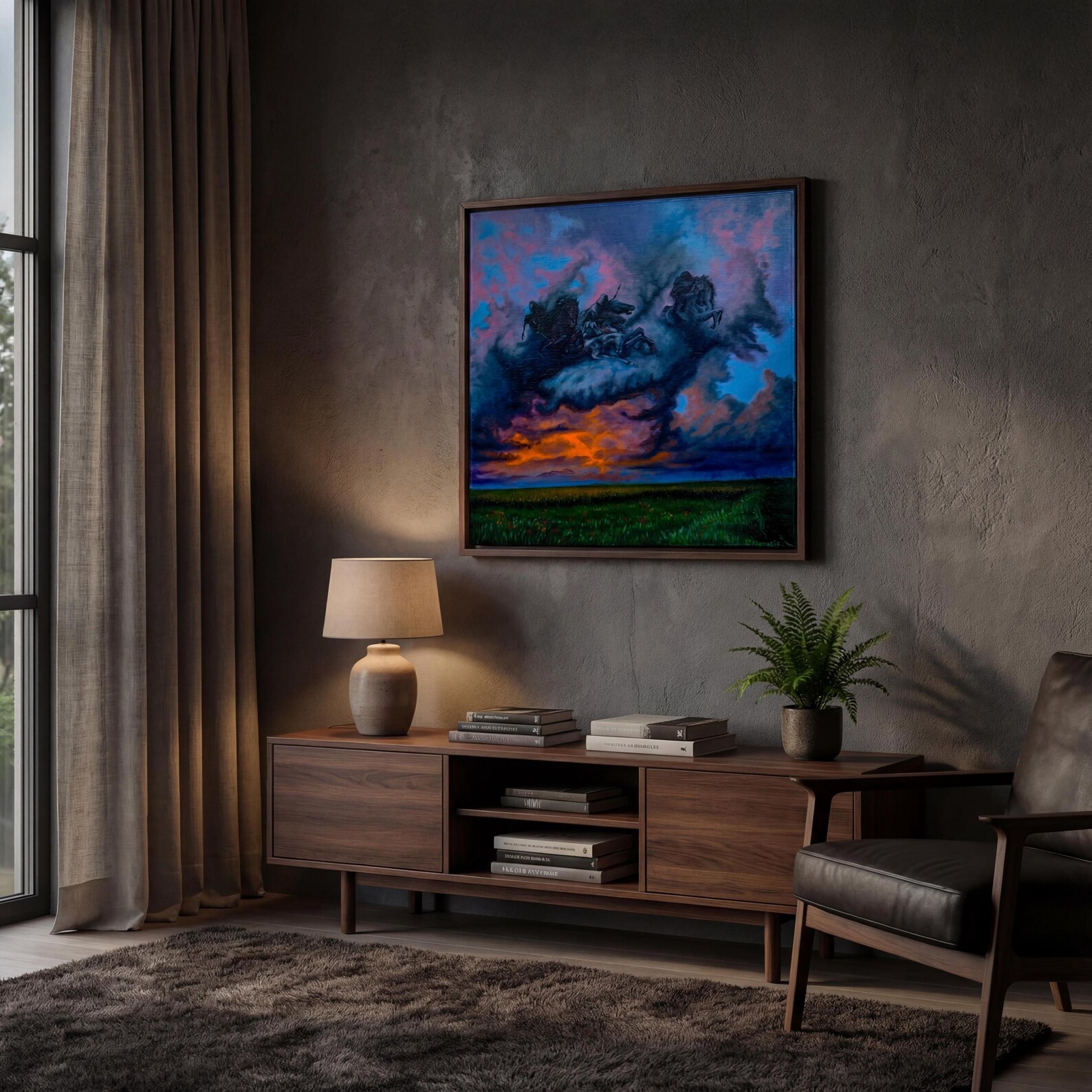Wild Hunt Original Oil Painting - Skeleton Riders & Sunset on Linen ...
