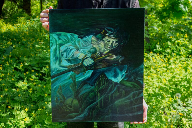 Original Oil Painting Lady of the Lake Woman With the Sword Under Water ...