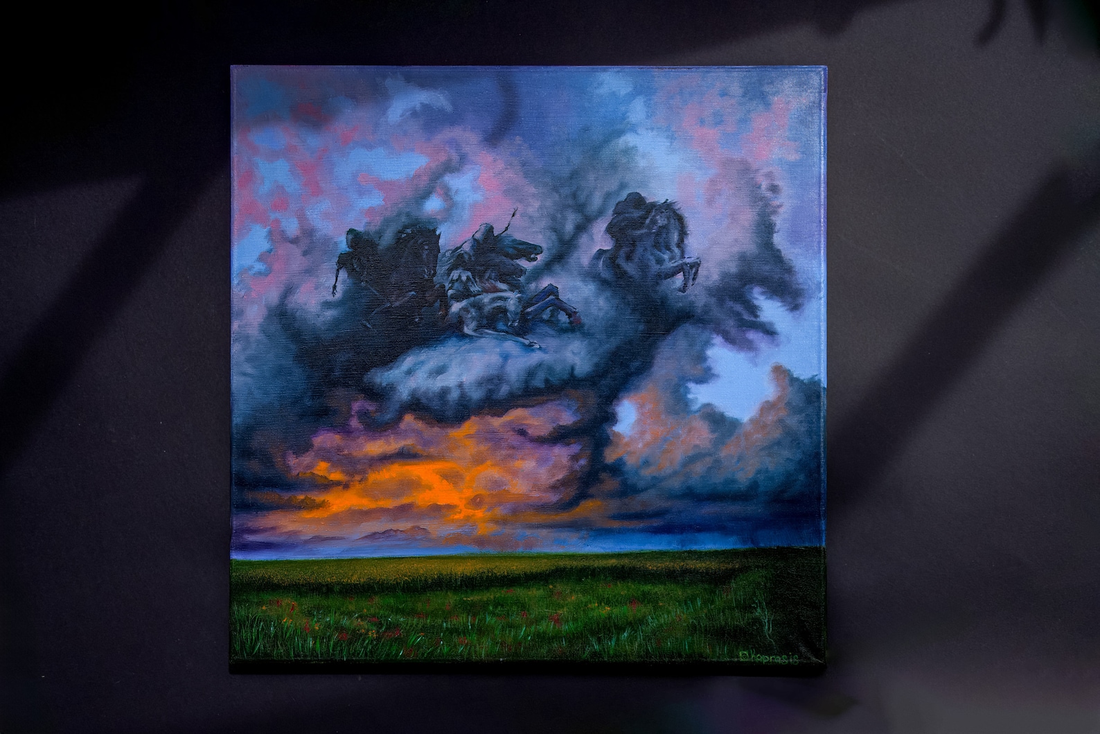 Wild Hunt Original Oil Painting - Skeleton Riders & Sunset on Linen ...