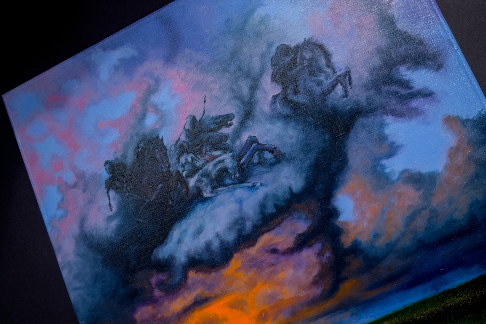 Wild Hunt Original Oil Painting - Skeleton Riders & Sunset on Linen ...